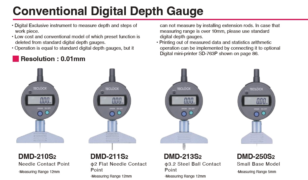 Ichiban Precision Sdn Bhd - Teclock - Teclock Conventional Digital Depth Gauges